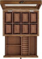 China Handmade 8-Slot Rustic Walnut Wood Watch Box 2-Tier Display Case With Large Glass Lid for sale