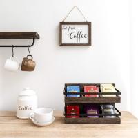China 2 Tier Rustic Wood Tea Bags Holder Wall Mounted Tea Box for Coffee Condiment Display Shelf Tea Rack for sale