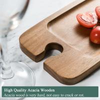 China Stocked Kitchen Set 2 Acacia Wooden Serving Trays with Wine Holder and Cheese Boards for sale