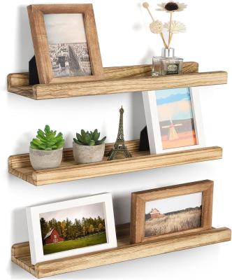 China 16.9 Inch Set Of 3 Brown Wood Picture Shelf Adjustable Rustic Wall Shelves For Office for sale