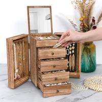 China Environmental 5-Layer 4 Drawers Large Wood Organizer Box With Mirror Wood Jewelry Box for sale