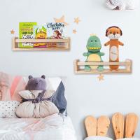 China Mail Packing Home Decor and Nursery Shelves Set of 2 Naturel Wood Floating Wall Bookshelf for sale