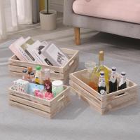 China Decorative Wooden Storage Container Boxes Set Of 3 Crates with Handles 13.25x9.5x5.5 for sale