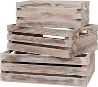 China Decorative Wooden Storage Container Boxes Set Of 3 Crates with Handles 13.25x9.5x5.5 for sale