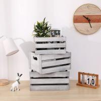 China Rustic White Wooden Display Crate Set of 3 Decorative Pine Storage Crates NO Foldable for sale