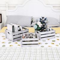 China Rustic White Wooden Display Crate Set of 3 Decorative Pine Storage Crates NO Foldable for sale