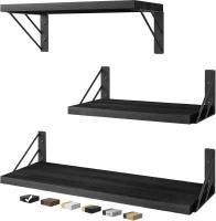 China Set of 3 Modern Adjustable Black Wall Mounted Rustic Wood Floating Shelves for Storage for sale