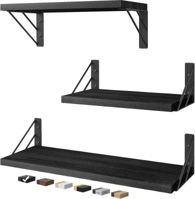 China Set of 3 Modern Adjustable Black Wall Mounted Rustic Wood Floating Shelves for Storage for sale
