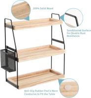 China Cosmetic Storage Vanity Organizer 3-Tier Standing Counter Shelf With Basket Wood Tray for sale