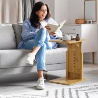 China Adjustable Rectangle Bamboo C Shaped Side Table for Wooden Coffee Table Behind Sofa for sale