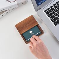 China Black Walnut Wood Square Card Case with Magnetic Closure Wooden Business Card Holder for sale