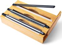 China Slide Cutter Kitchen Drawer Organizer Bamboo 3 in 1 Foil and Plastic Cling Wrap Dispenser for sale