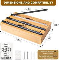 China Slide Cutter Kitchen Drawer Organizer Bamboo 3 in 1 Foil and Plastic Cling Wrap Dispenser for sale