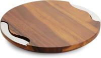 China Custom Logo Acceptable Round Grooving Acacia Cutting Board with Knife and Spreader for sale