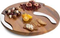 China Custom Logo Acceptable Round Grooving Acacia Cutting Board with Knife and Spreader for sale