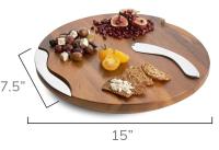 China Custom Logo Acceptable Round Grooving Acacia Cutting Board with Knife and Spreader for sale