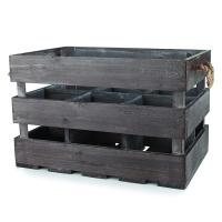 China Solid Box Vintage-Style Brown Wooden Wine Crate Basket with Handles and Stain Color for sale