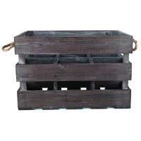 China Solid Box Vintage-Style Brown Wooden Wine Crate Basket with Handles and Stain Color for sale