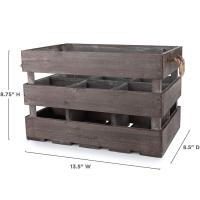 China Solid Box Vintage-Style Brown Wooden Wine Crate Basket with Handles and Stain Color for sale