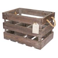 China Solid Box Vintage-Style Brown Wooden Wine Crate Basket with Handles and Stain Color for sale