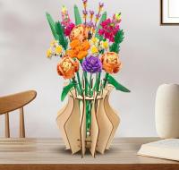 China Occasion Anniversary Wooden Puzzle Flower Vase for Lego Flower Bouquet Building Set for sale