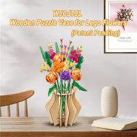 China Occasion Anniversary Wooden Puzzle Flower Vase for Lego Flower Bouquet Building Set for sale