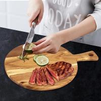 China Acacia Wood Cutting Board With Handle Eco Friendly Cheese Bread Wooden Chopping Board Round Paddle for sale