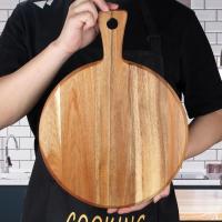 China Acacia Wood Cutting Board With Handle Eco Friendly Cheese Bread Wooden Chopping Board Round Paddle for sale