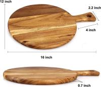 China Acacia Wood Cutting Board With Handle Eco Friendly Cheese Bread Wooden Chopping Board Round Paddle for sale