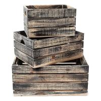 China Set of 3 Small Mini Wood Storage Crates with Handles Rustic Finish Printing Burned for sale