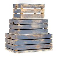 China Set of 3 Small Mini Wood Storage Crates with Handles Rustic Finish Printing Burned for sale