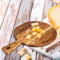 China Acacia Wood Cutting Board With Handle Eco Friendly Cheese Bread Wooden Chopping Board Round Paddle for sale