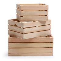China Set of 3 Small Mini Wood Storage Crates with Handles Rustic Finish Printing Burned for sale