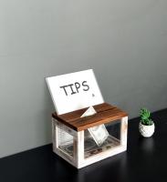 China Wire Grid Design Acrylic Panel Pine Wood Ballot Donation Collector Box for Tableware for sale