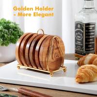 China Printing Custom 9cm Round Bar Home Drink Coasters Wood Bamboo Coaster with Holder for sale