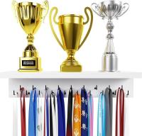 China Wooden Trophy Display Home Appliance Medal Hanger and Trophy Shelf with Hooks for sale