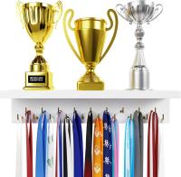 China Wooden Trophy Display Home Appliance Medal Hanger and Trophy Shelf with Hooks for sale