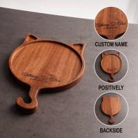 China 7''8''10'' Irregular Wooden Round Cat Display Plate Handmade Solid Wood Pizza Plate for sale