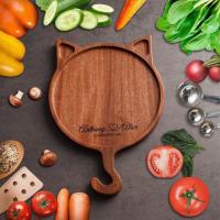 China 7''8''10'' Irregular Wooden Round Cat Display Plate Handmade Solid Wood Pizza Plate for sale