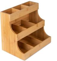 China Other Gift Craft 3-Tier Bamboo Tea Bag Storage Holder Holds 180 Bags in Pine Wood Color for sale