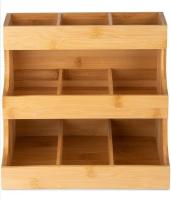 China Other Gift Craft 3-Tier Bamboo Tea Bag Storage Holder Holds 180 Bags in Pine Wood Color for sale