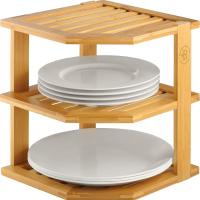 China Wooden Kitchen Plate Shelf Organizer for Cabinet Space Saving Wooden Corner Organizer for sale