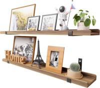 China Wall Mounted Multifunctional Wood Shelf with Metal Bracket Set of 2 Picture Ledges for sale