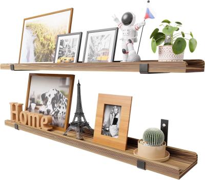 China Wall Mounted Multifunctional Wood Shelf with Metal Bracket Set of 2 Picture Ledges for sale
