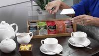 China Custom Service 14 X 5 X 3 Inch 5 Sections Bamboo Wood Acrylic Tea Box in Plain Color for sale