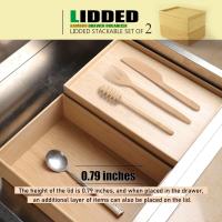 China Gift Package Set Of 2 10.2X7.3Inch Stackable Bamboo Drawer Organizer Laminated Storage Box Tray for sale