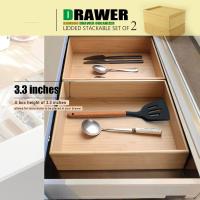 China Gift Package Set Of 2 10.2X7.3Inch Stackable Bamboo Drawer Organizer Laminated Storage Box Tray for sale
