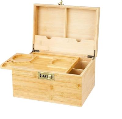 China Plain Wooden Box with Removable Tray and Combination Lock Custom Smell Proof Storage for sale