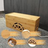 China Embossing Wooden Magnetic Large Small Bamboo Cord Organizer Cable Management Box for Home for sale