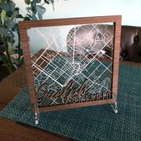 China Custom Engraved Rectangular or Square Acrylic and Wood Map for Wedding or Anniversary for sale